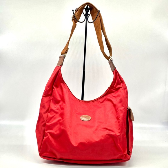 Longchamp | Bags | Longchamp Red Crossbody Nylon Leather Shoulder Hobo ...